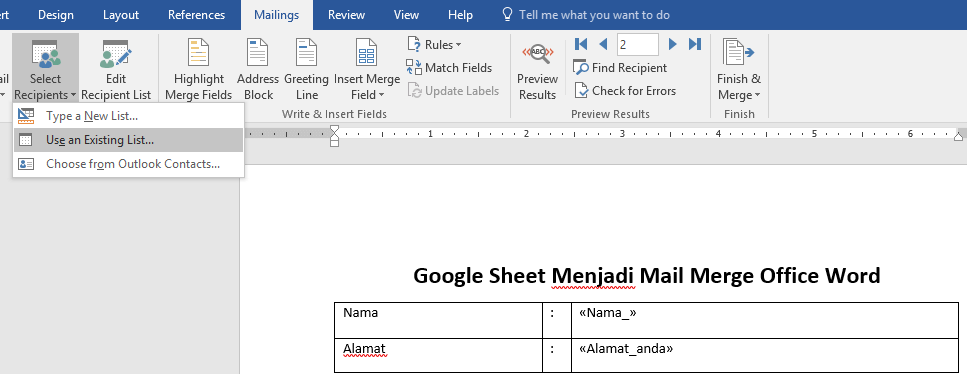 Mail merge office word dengan google sheet - opensynergic.com